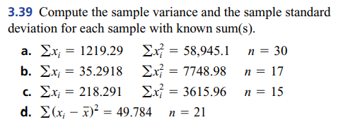 Solved 3.39 Compute the sample variance and the sample | Chegg.com