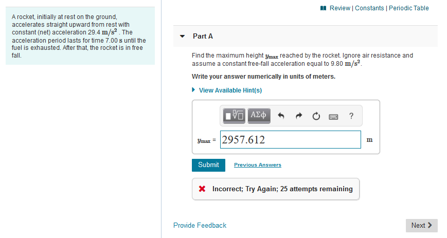 Solved A Review | Constants Periodic Table A rocket, | Chegg.com