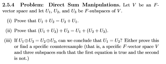 Solved 2.5.4 Problem: Direct Sum Manipulations. Let V be an | Chegg.com
