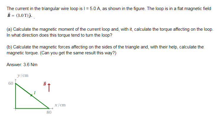 Solved The current in the triangular wire loop is I = 5.0 A, | Chegg.com