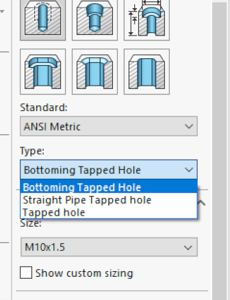 Bottoming Tap Hole VS Tapped Hole? : r/SolidWorks