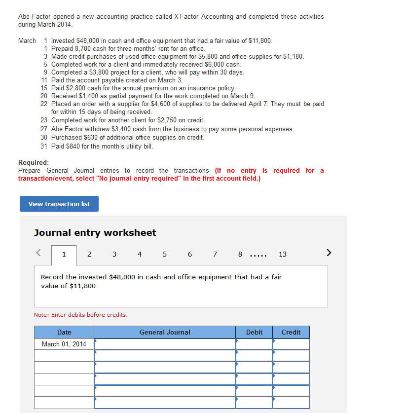 Solved Abe Factor opened a new accounting practice called | Chegg.com