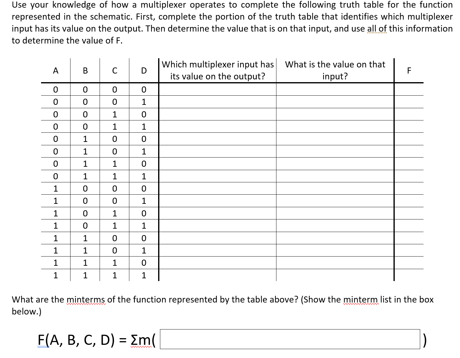 Solved We can also use the multiplexer circuit to implement | Chegg.com