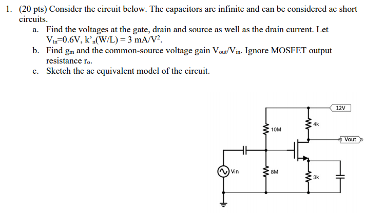 Solved (20 pts) Consider the circuit below. The capacitors | Chegg.com