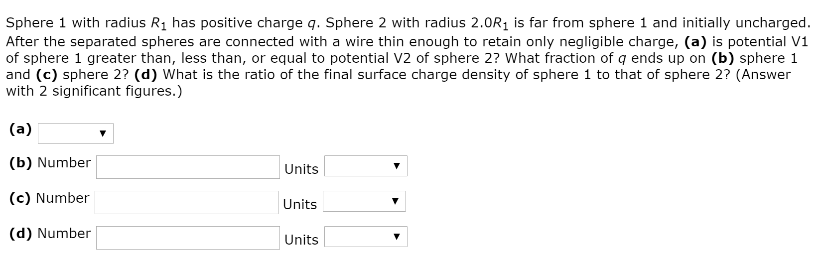 Solved Sphere 1 with radius R1 has positive charge q. Sphere | Chegg.com