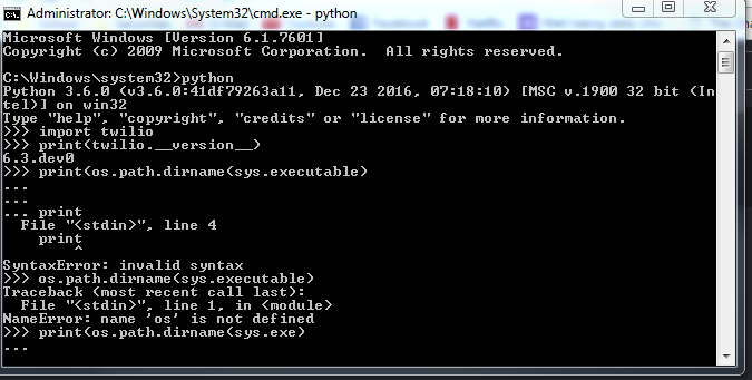 Python Why Does Twilio Work In The Command Prompt But Not In Idle Or Pyscripter Stack Overflow