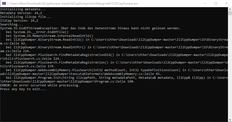 crash when trying to read a unity 24.2 wasm file · Issue #391 · Perfare/Il2CppDumper · GitHub