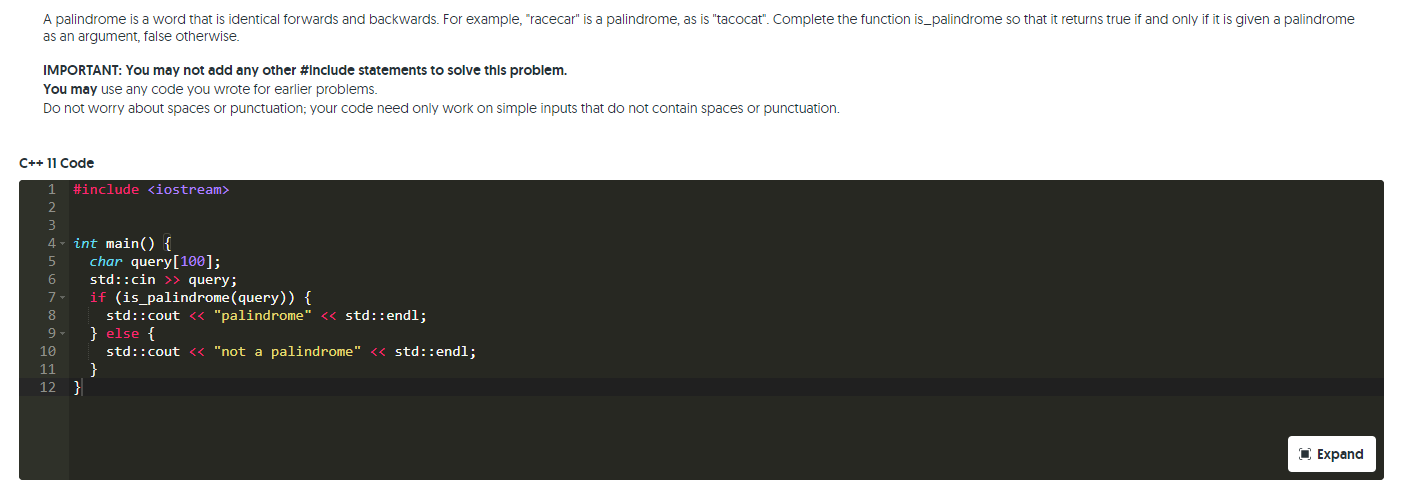 Solved A palindrome is a word that is identical forwards and | Chegg.com