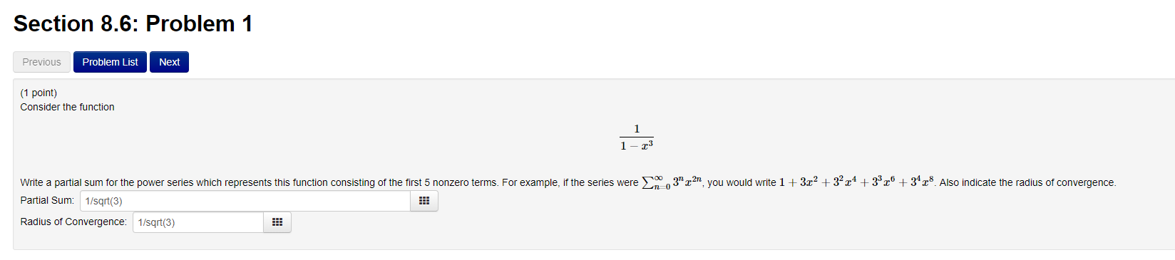 Solved Section 8.6: Problem 1 Previous Problem List Next (1 | Chegg.com