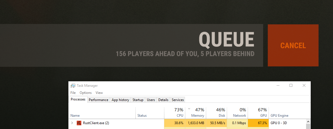 Why does Rust max out resources when in queue? : r/playrust
