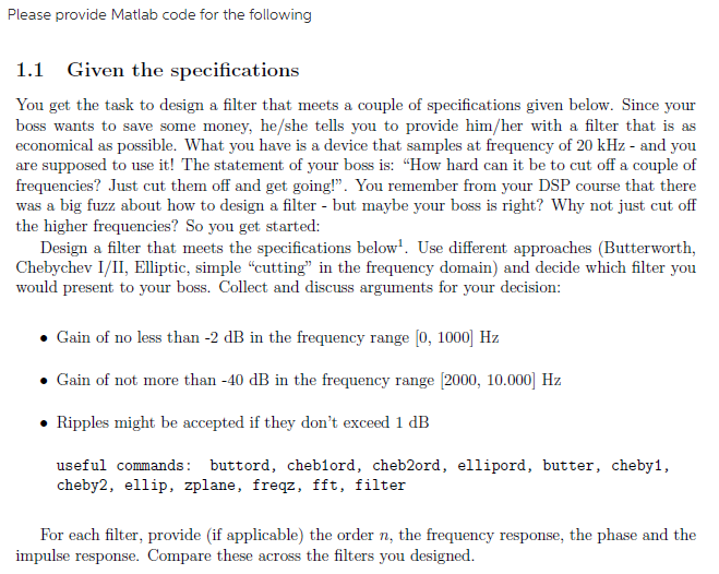 Please Provide Matlab Code For The Following 11