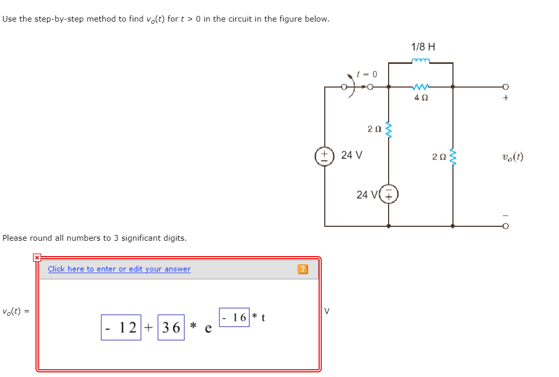 Solved Use the step-by-step method to find vo(t) for t >0 in | Chegg.com