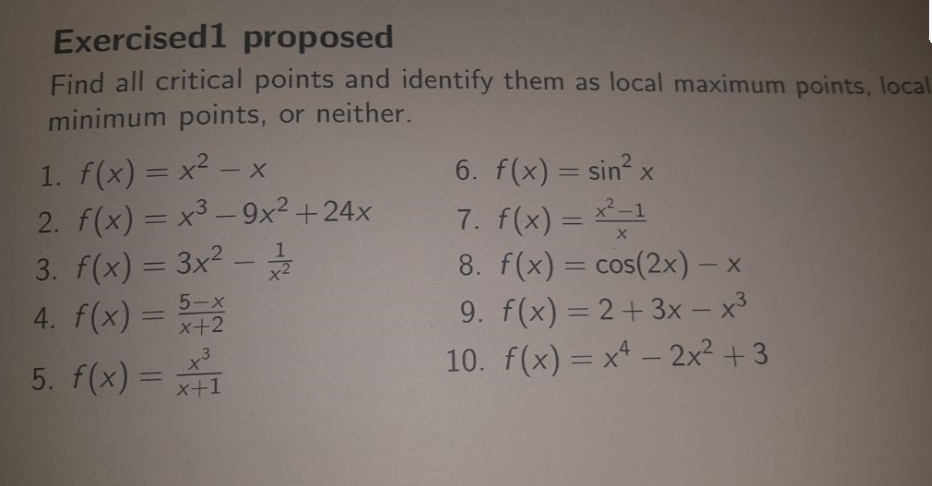 Solved Derivatives: find all critical points and identify | Chegg.com
