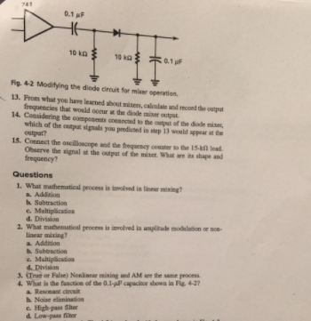Solved 741 0.1 μF Fig. 4-2 Modifying the diode cireuit for | Chegg.com