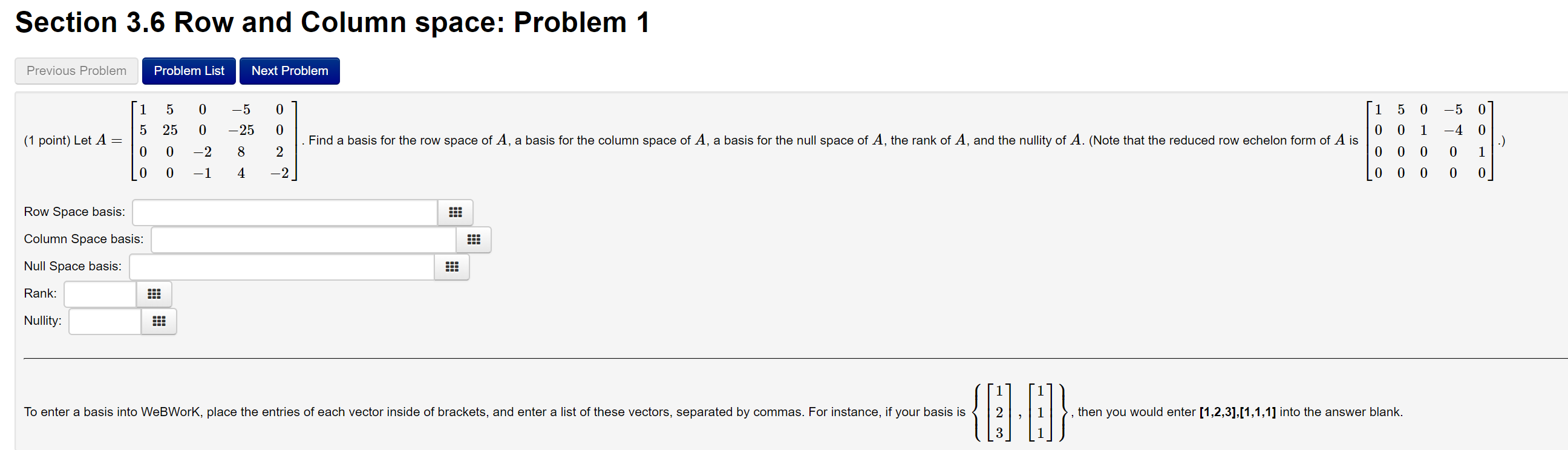 Solved Section 3 6 Row And Column Space Problem 1 Previous