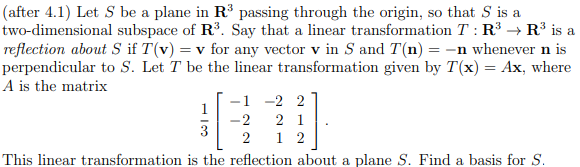 Solved (after 4.1) Let S be a plane in R3 passing through | Chegg.com