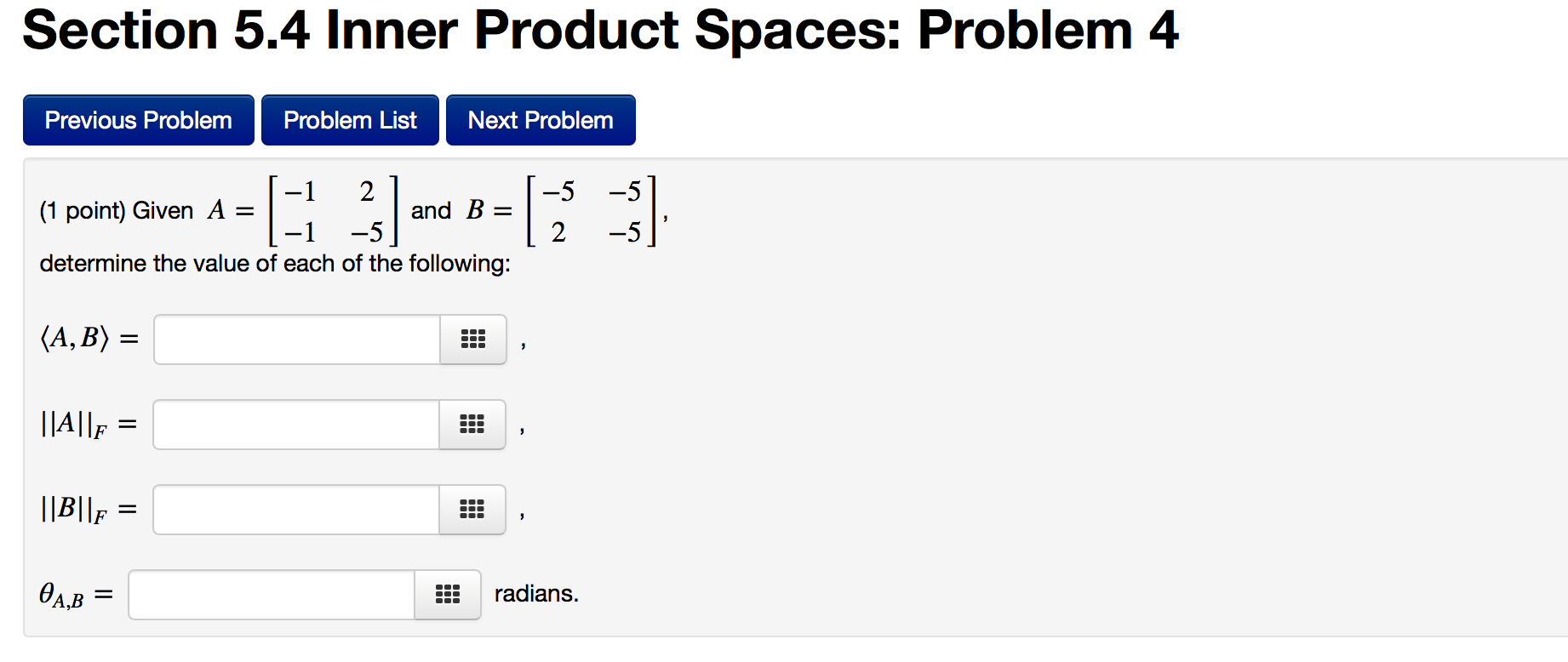 Solved Section 5.4 Inner Product Spaces: Problem 4 Previous | Chegg.com