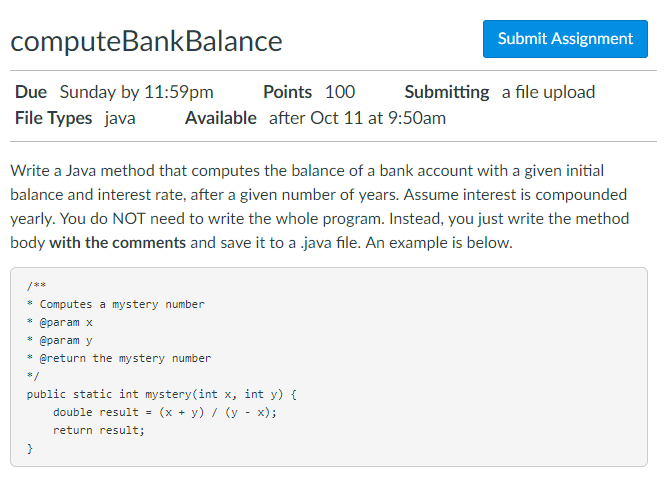 Solved computeBankBalance Submit Assignment Due Sunday by | Chegg.com