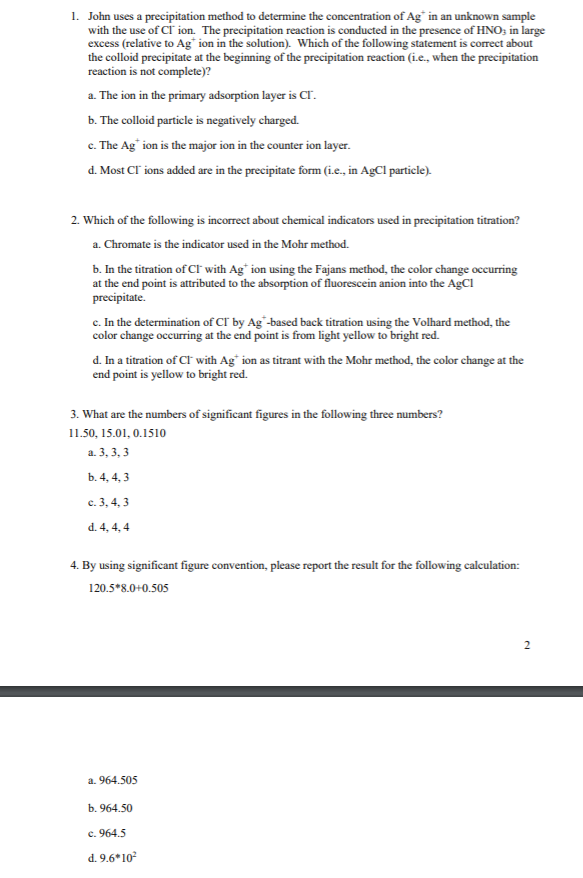 Solved John uses a precipitation method to determine the | Chegg.com