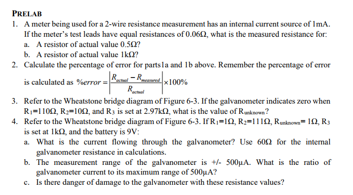 Solved PRELAB 1. A meter being used for a 2-wire resistance | Chegg.com