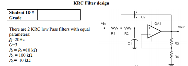 KRC Filter design Student ID# Grade Vin There are 2 | Chegg.com