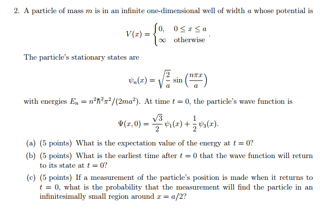 A particle of mass m is in an infinite | Chegg.com