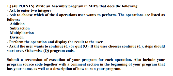 Solved 1 40 Points Write An Assembly Program In Mips