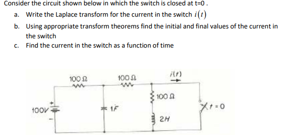 Solved Consider the circuit shown below in which the switch | Chegg.com