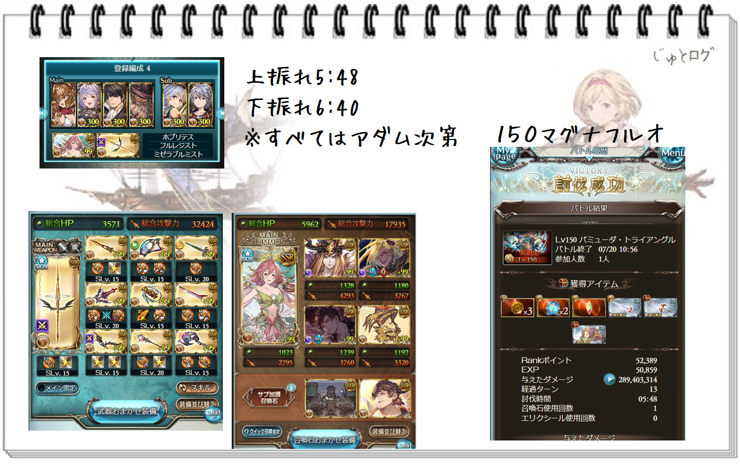 【グラブル】土古戦場150Hellマグナフルオ5分～6分台 - じゅとログ -攻略&情報と進捗日記-