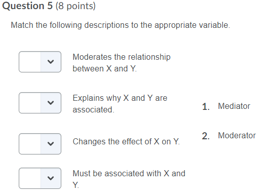Solved Question 5 (8 points) Match the following | Chegg.com