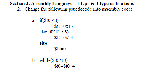 Solved Section 2: Assembly Language -I-type & J-type | Chegg.com