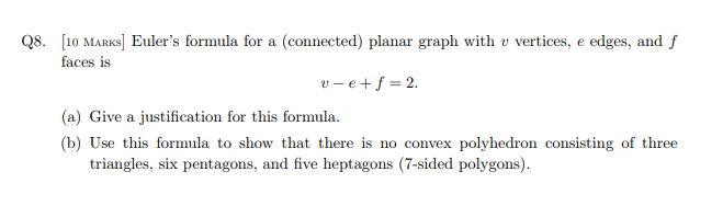 Solved Q8. [10 MARKS Euler's formula for a (connected) | Chegg.com