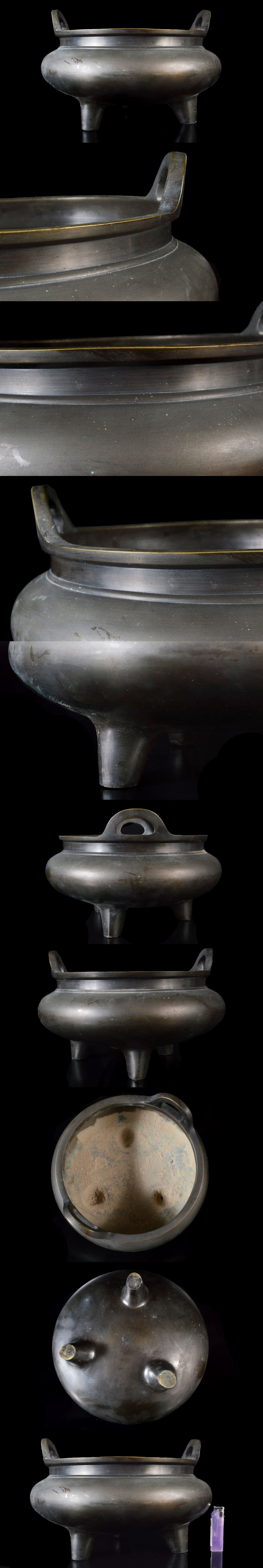 代購代標第一品牌－樂淘letao－【雲】某有名寺院買取品 仏教美術 古銅 耳付香炉 直径35cm 古美術品(火鉢宣徳銅) AA5809y OT9a78f