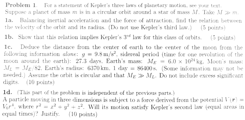 Solved Problem 1 For a statement of Kepler's three laws of | Chegg.com