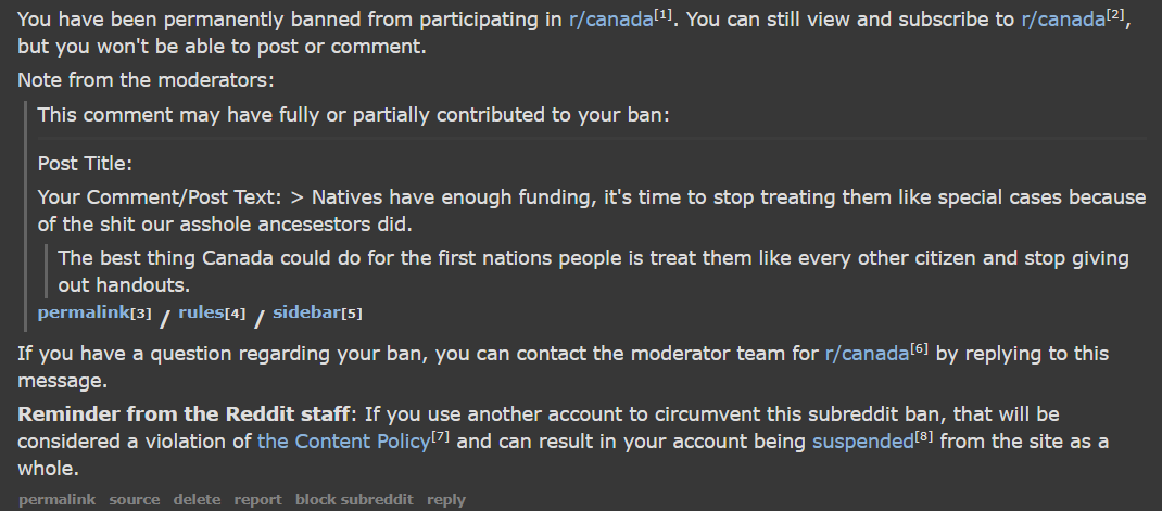 Banned from /r/Canada for having a slightly unpopular opinion, jolly ...