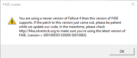 F4SE loader says Im using newer version.. IDK about that :) : r/f4se