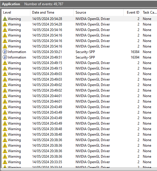 Event viewer warnings (NVIDIA Open GL Driver) :: Hardware and Operating ...
