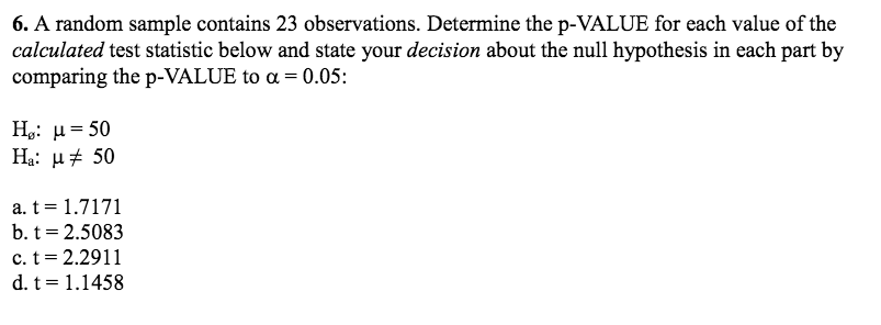 Solved A Random Sample Contains 23 Observations Determine