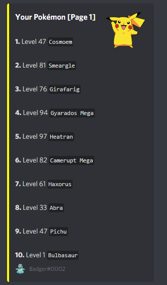Pokémon Commands - Pokécord 2 [by Badger]