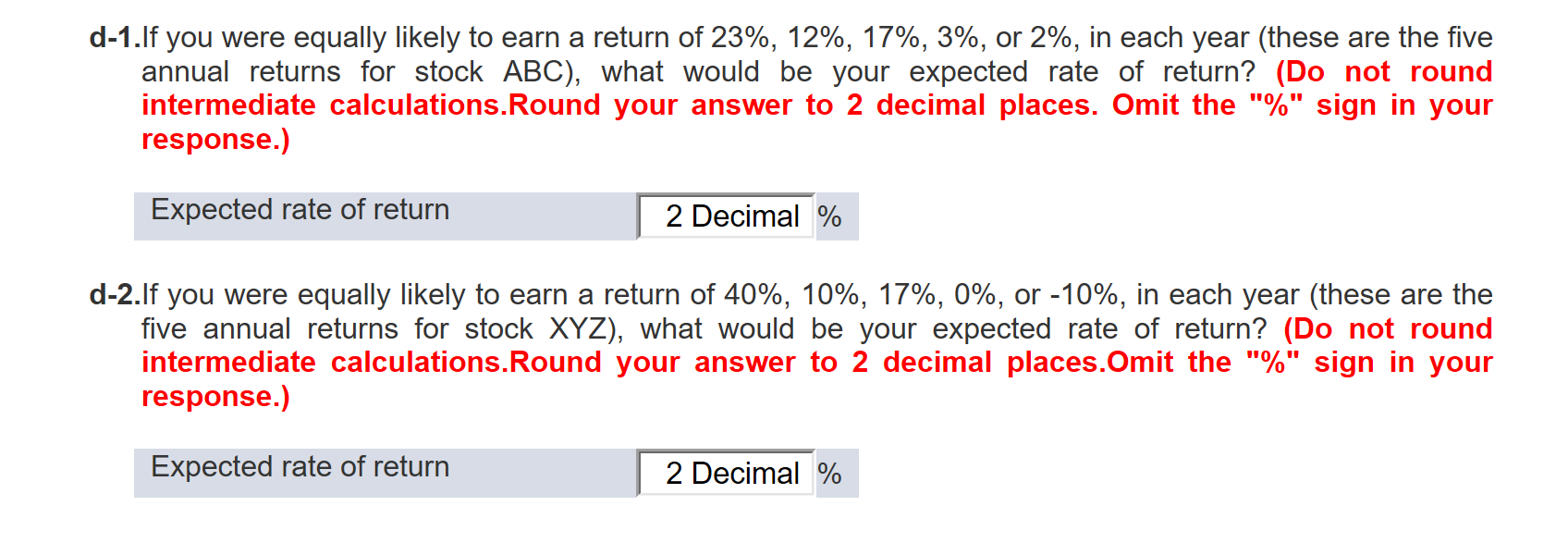 Solved Consider the rate of return of stocks ABC and XYZ | Chegg.com
