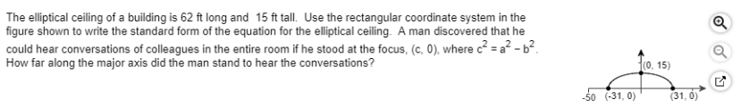 Solved The elliptical ceiling of a building is 62 ft long | Chegg.com