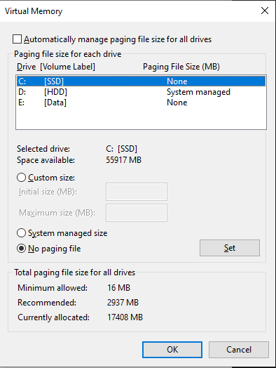 Moving Windows Virtual Memory "pagefile.sys" : r/pcmasterrace