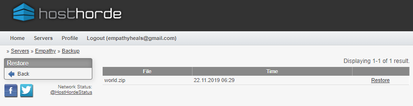 Restore doesn't work | HostHorde Forums