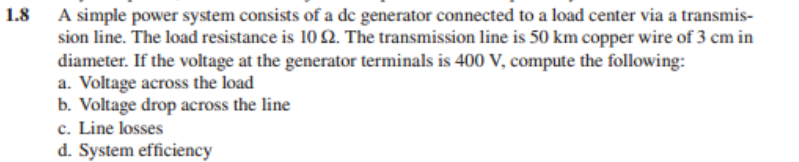 Solved A simple power system consists of a dc generator | Chegg.com