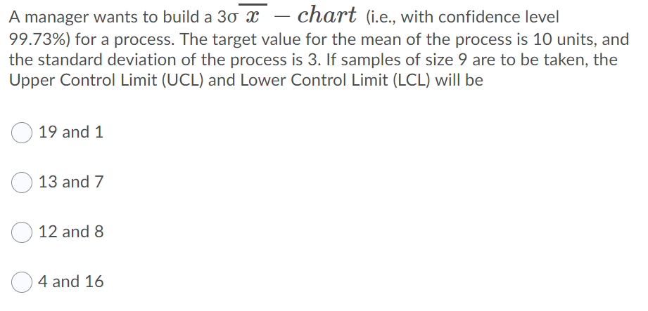 Solved A Manager Wants To Build A 30 X Chart i e With Chegg