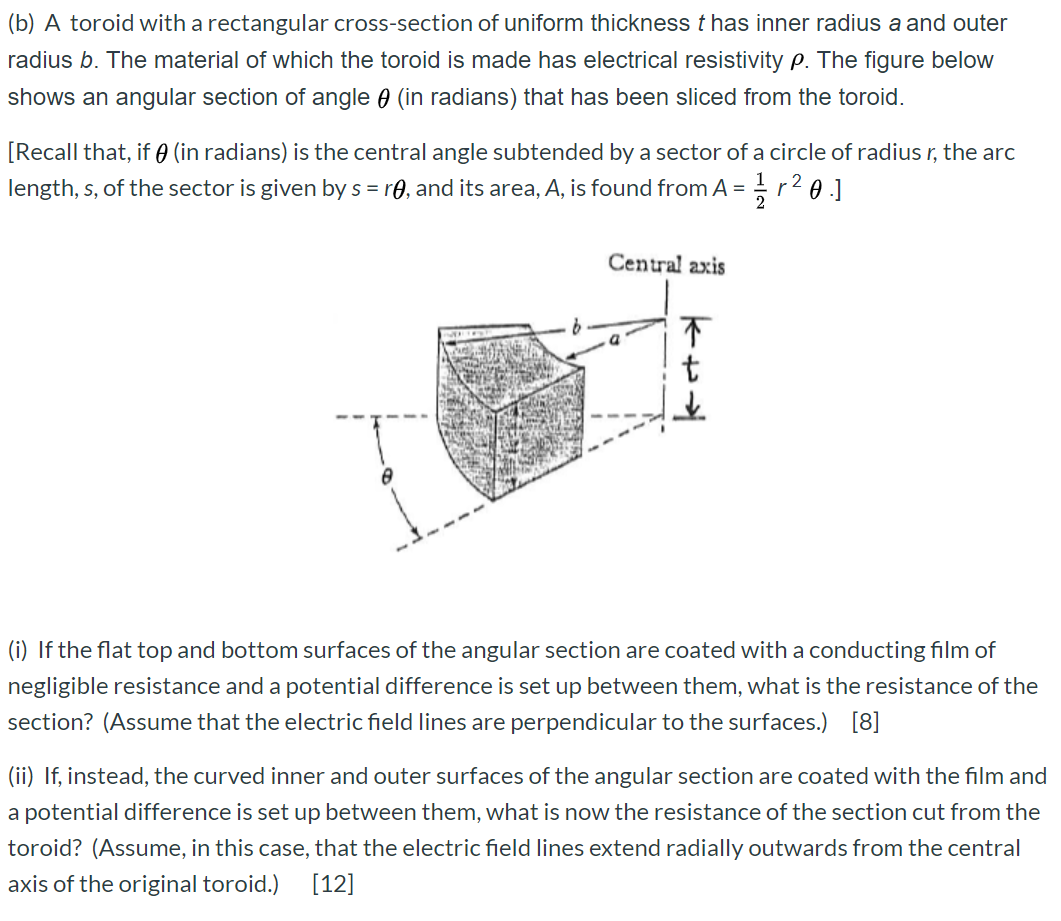 Solved (b) A toroid with a rectangular cross-section of | Chegg.com