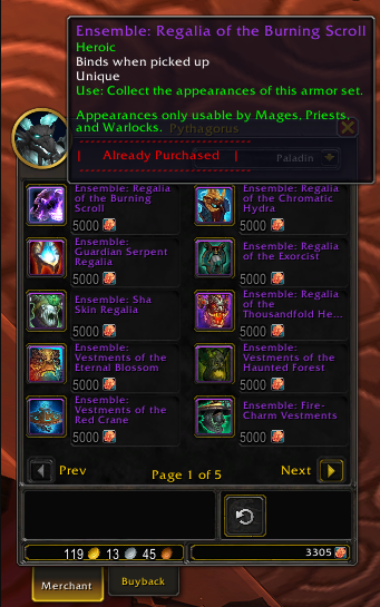 Same vendors, different Ensemble lists - WoW Remix: Mists of Pandaria ...