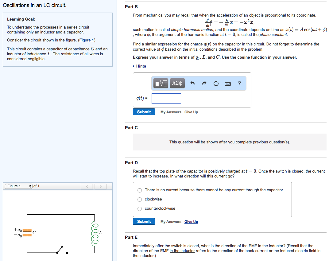 Solved: Oscillations In An LC Circuit. Part B From Mechani... | Chegg.com