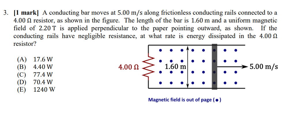 Solved Conducting rails 3. [1 mark] A conducting bar moves | Chegg.com