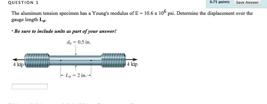 Solved The aluminum tension specimen has a Young?s modulus | Chegg.com